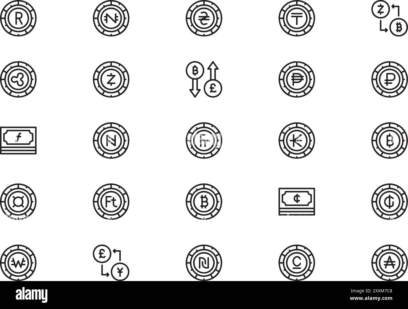 Currency icons collection is a vector illustration with editable stroke ...