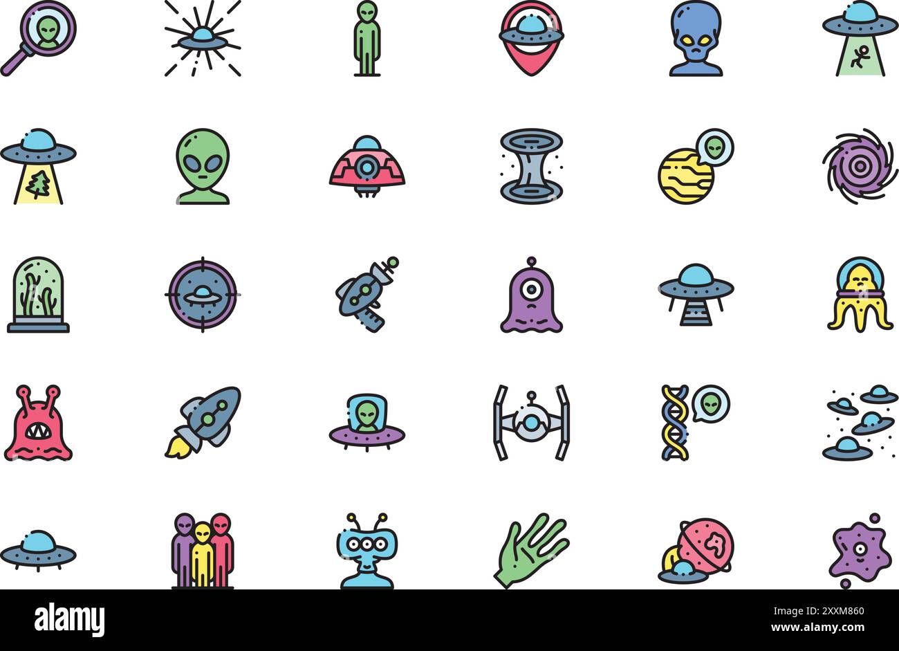 Ufo and aliens icons collection is a vector illustration with editable ...