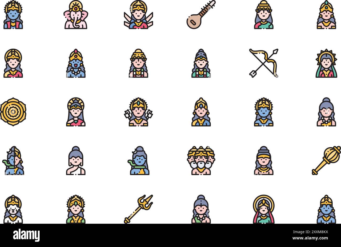 Hindu gods icons collection is a vector illustration with editable ...