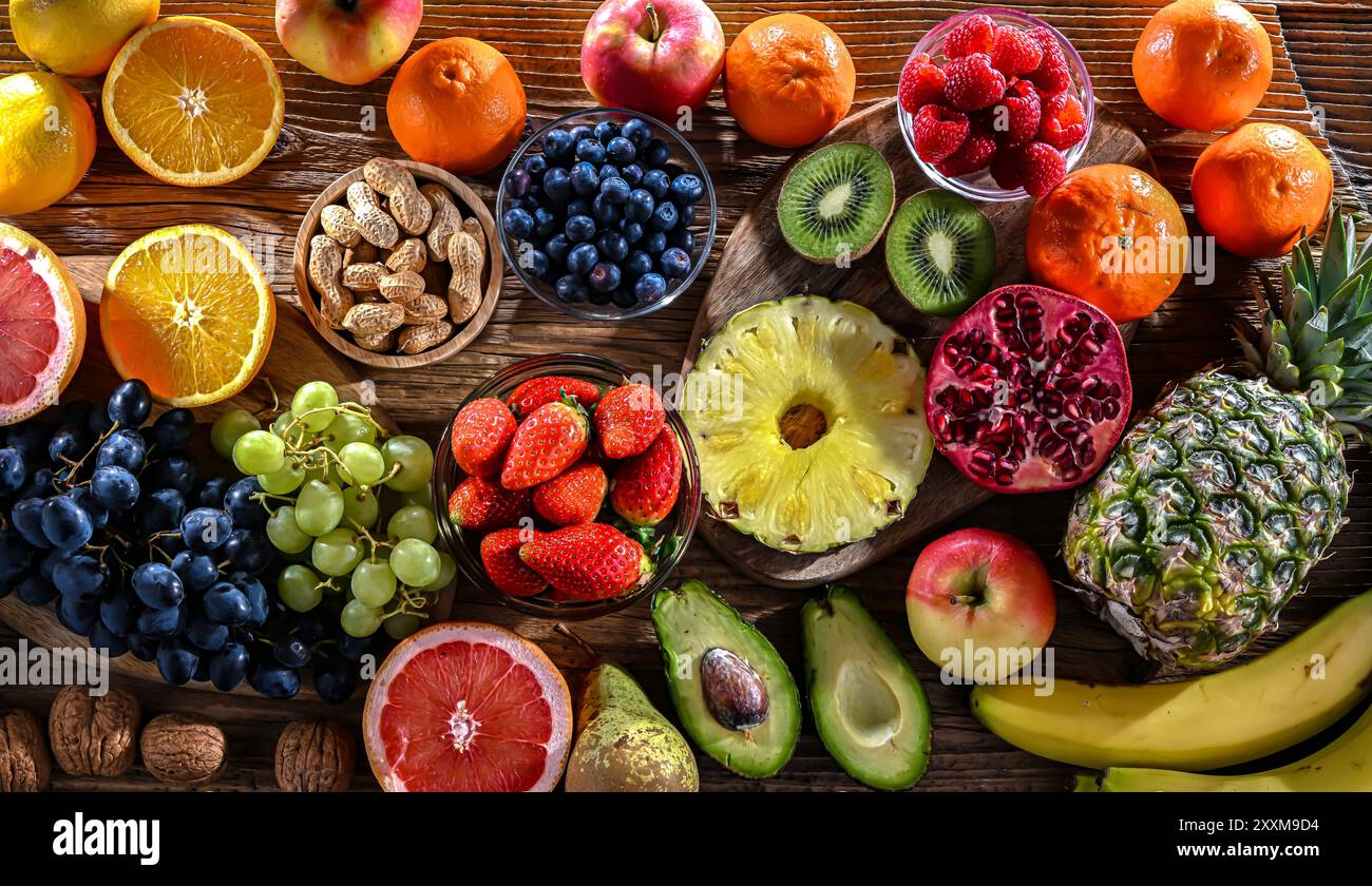 Food products representing the fruitarian diet. Fruitarianism Stock ...