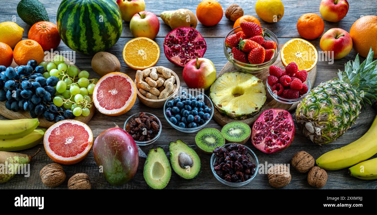 Food products representing the fruitarian diet. Fruitarianism Stock ...