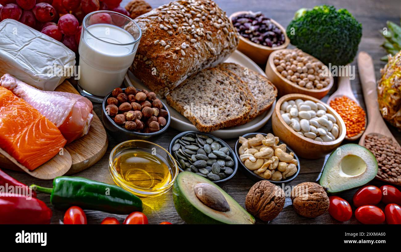 Food products representing the DASH diet which was created to help ...
