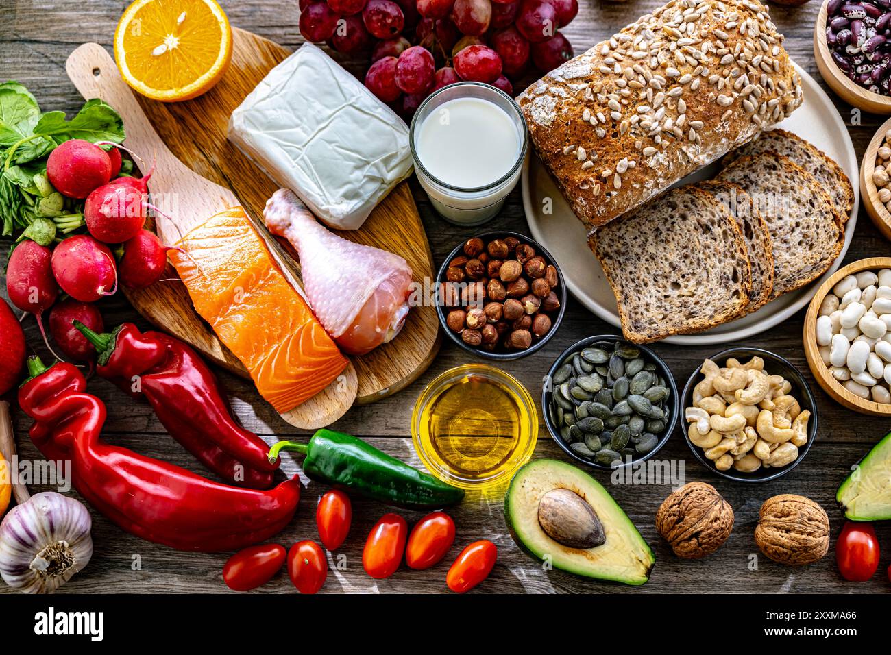 Food products representing the DASH diet which was created to help ...