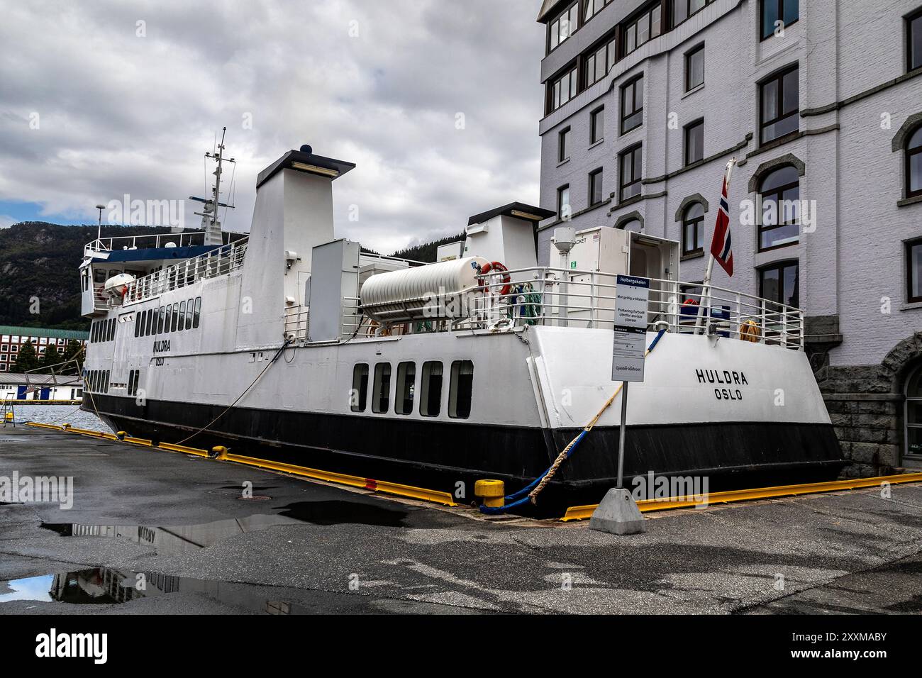 Coastal passenger ferry Huldra (built 1974) in the port of Bergen ...