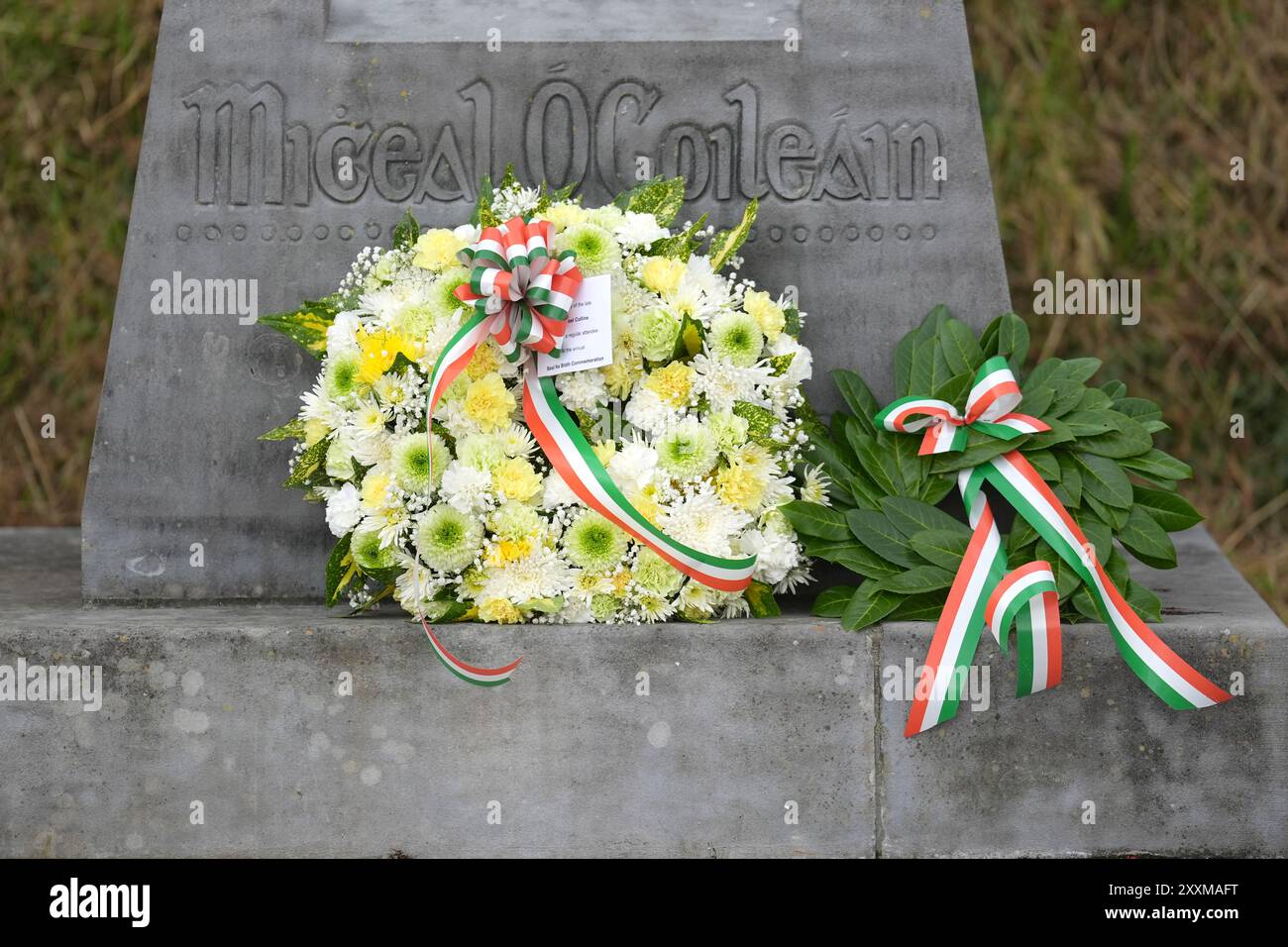 Floral tributes laid by Taoiseach Simon Harris at a ceremony at Beal na ...
