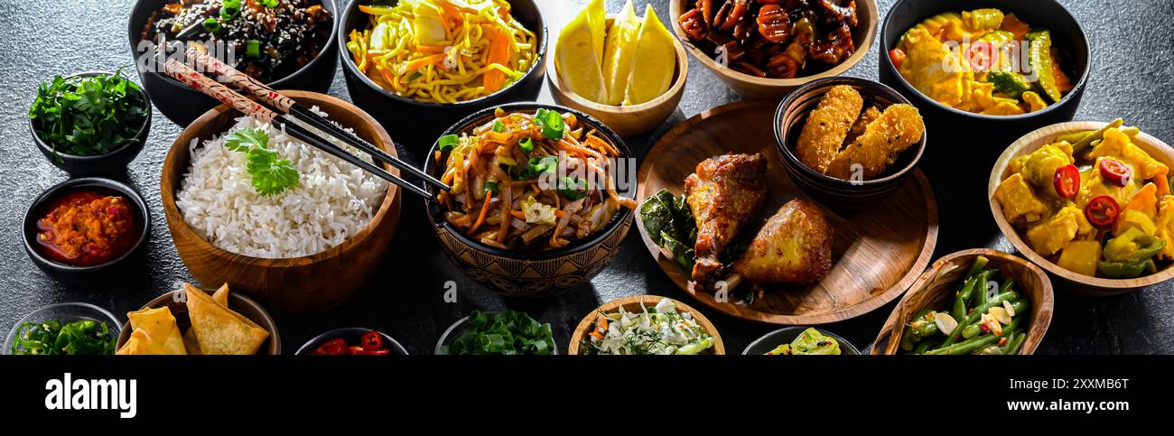 Composition with variety of east asian dishes Stock Photo - Alamy