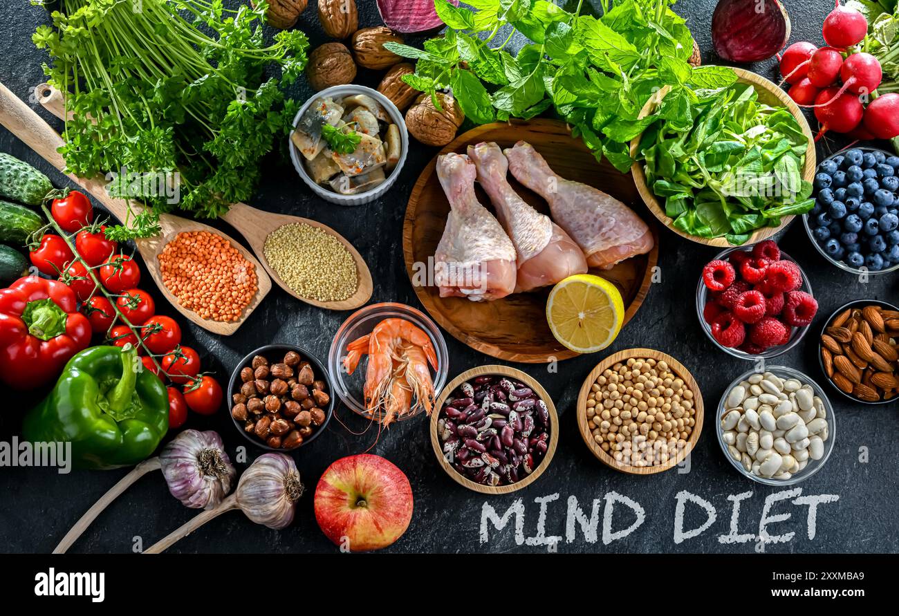 Food products representing the MIND diet created to reduce dementia and ...
