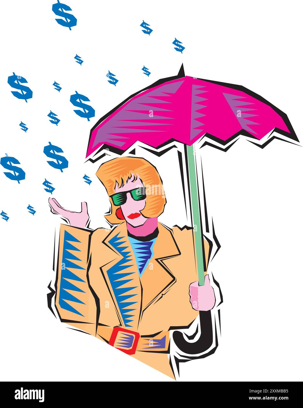 a women getting wet by money showring of money design vector ...