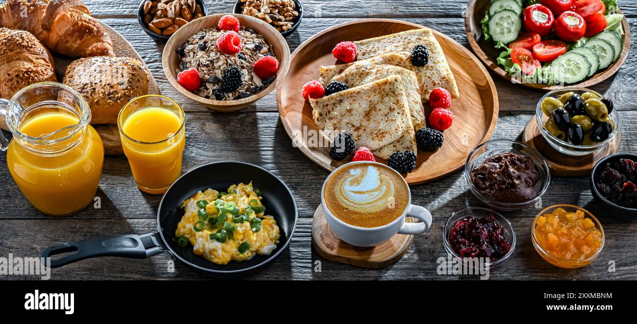 Breakfast served with coffee, orange juice, croissants, cereals ...
