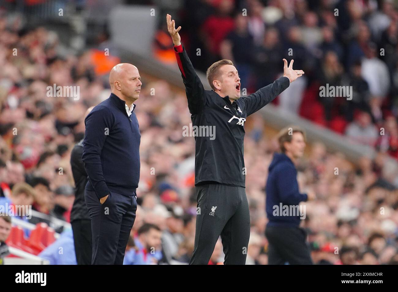 Liverpool Individual Development coach Aaron Briggs gestures on the ...