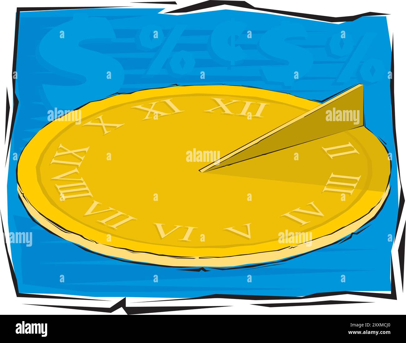 Color vector of a gold sundial on a blue background. Sundial in Flete ...