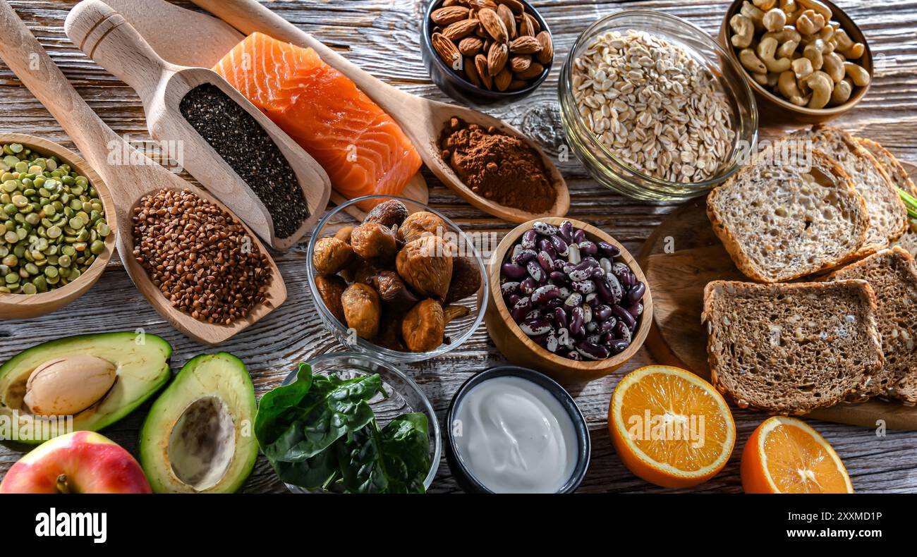 Composition with food products rich in magnesium Stock Photo - Alamy