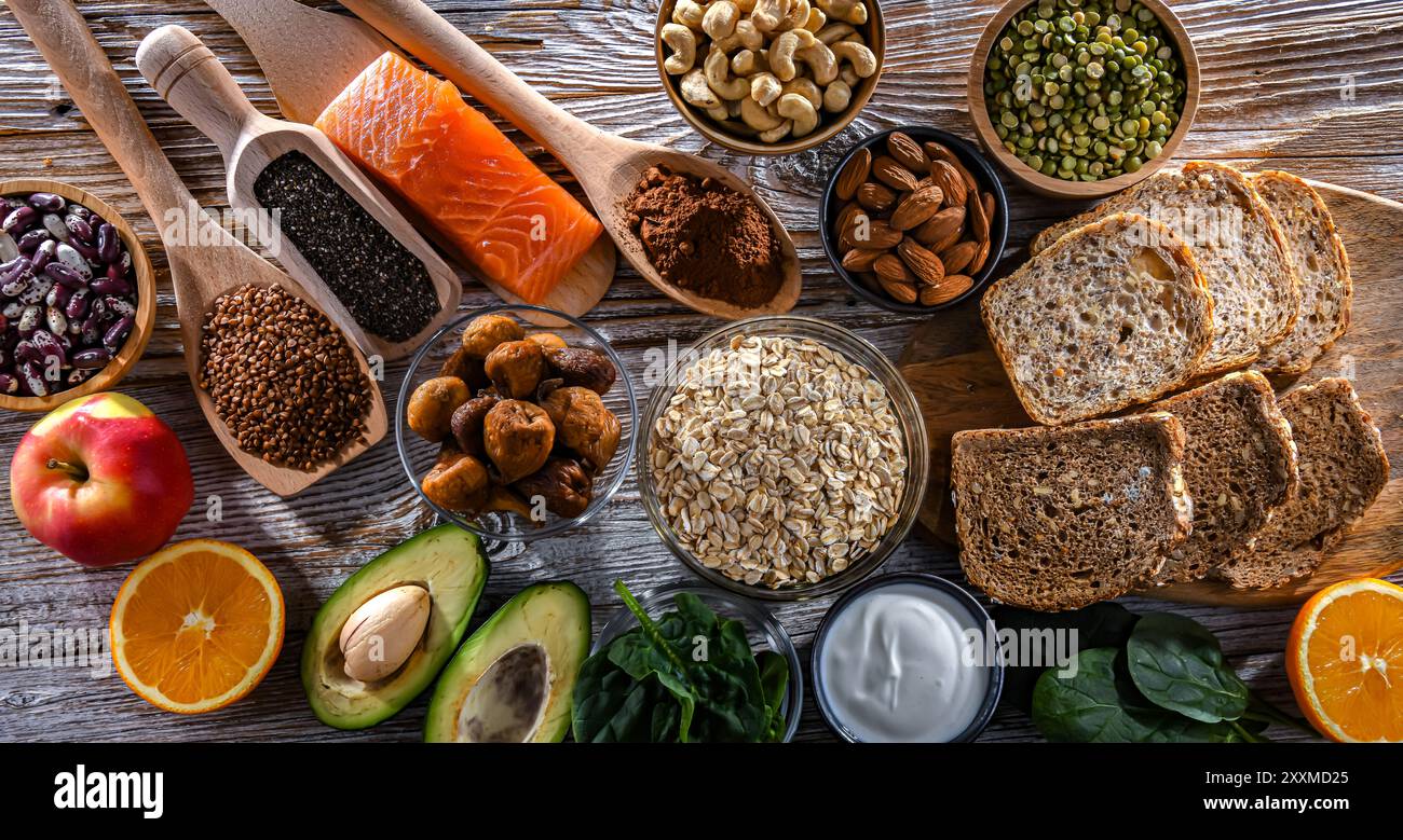 Composition with food products rich in magnesium Stock Photo - Alamy