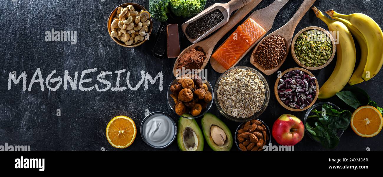 Composition with food products rich in magnesium Stock Photo - Alamy