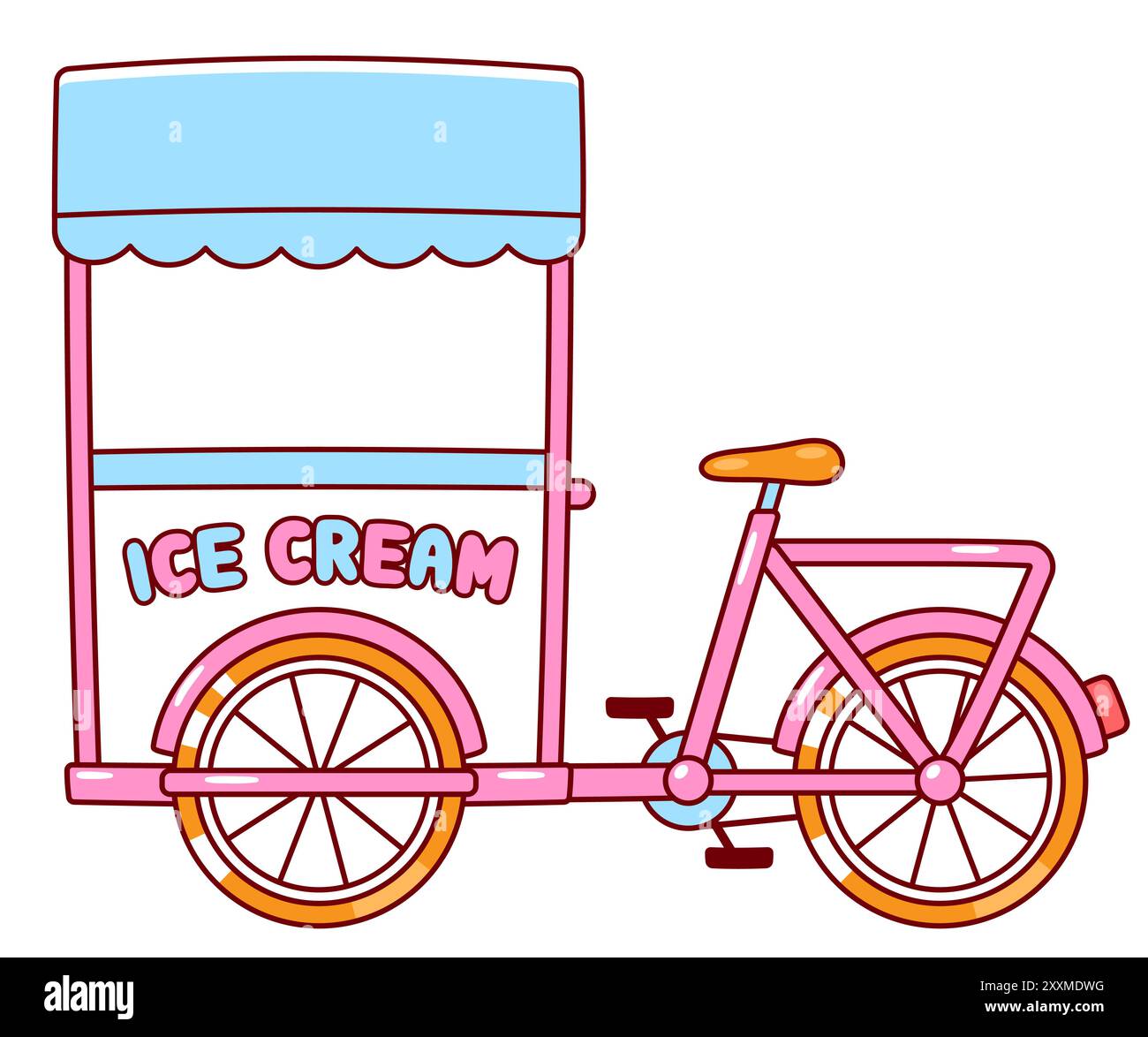 Ice cream cart cargo bike drawing. Cute cartoon street food vendor ...