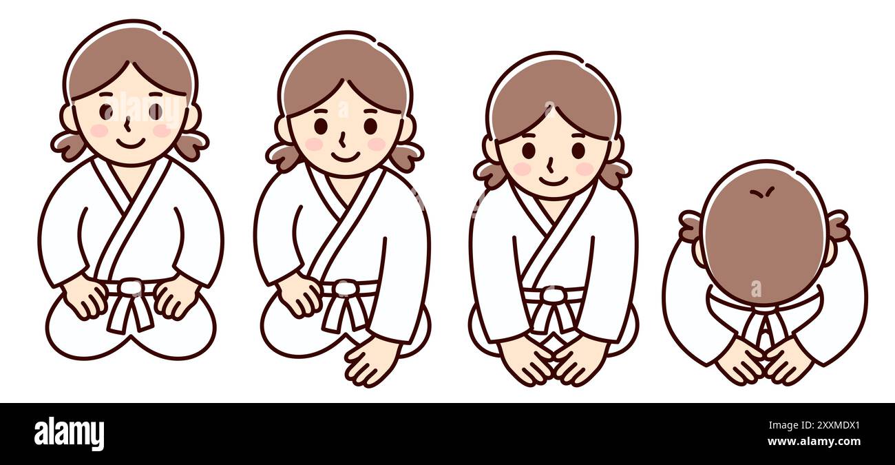Cute cartoon girl in gi performing japanese martial arts bow (zarei ...