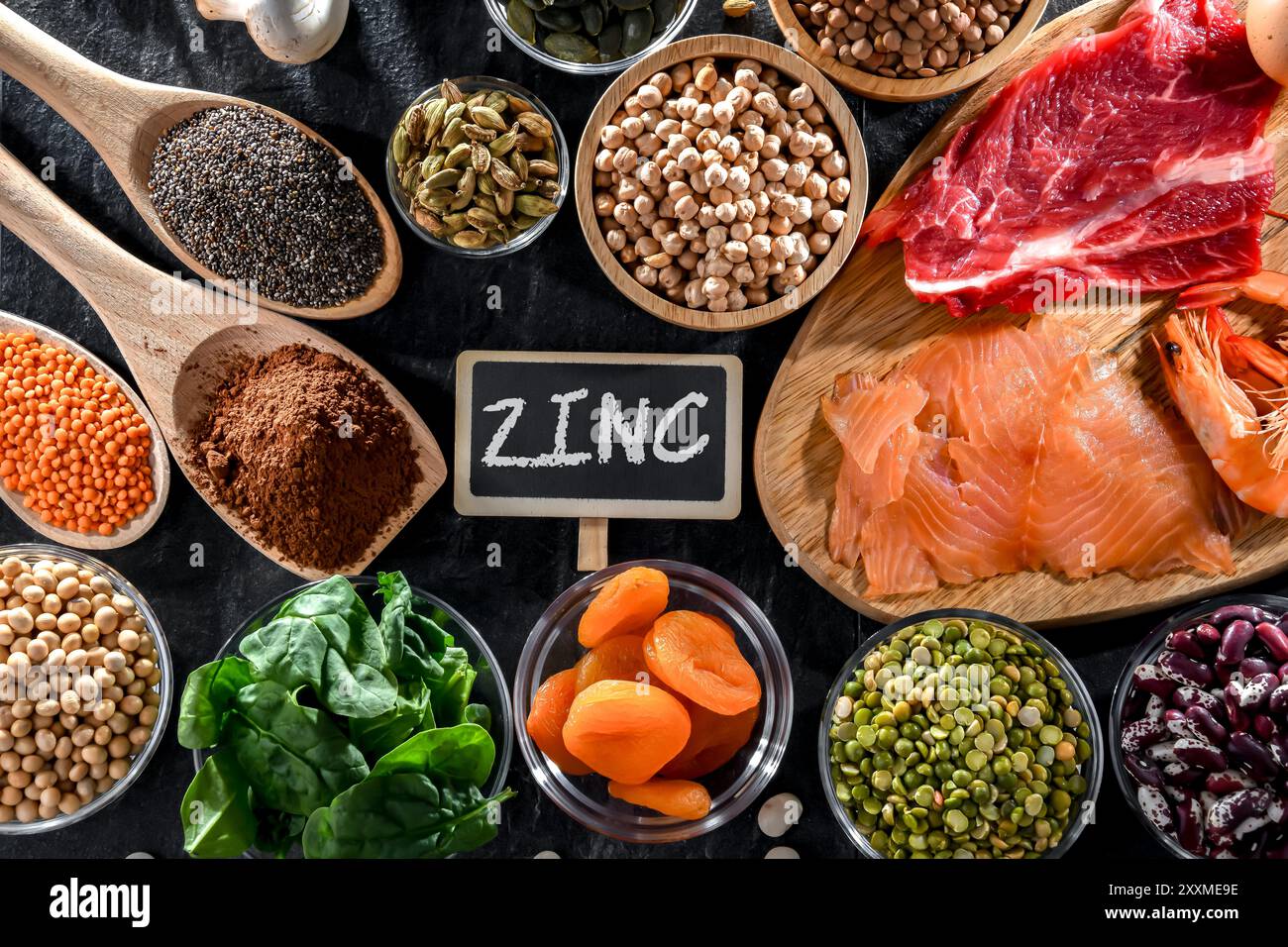 Composition with food products rich in zinc Stock Photo - Alamy