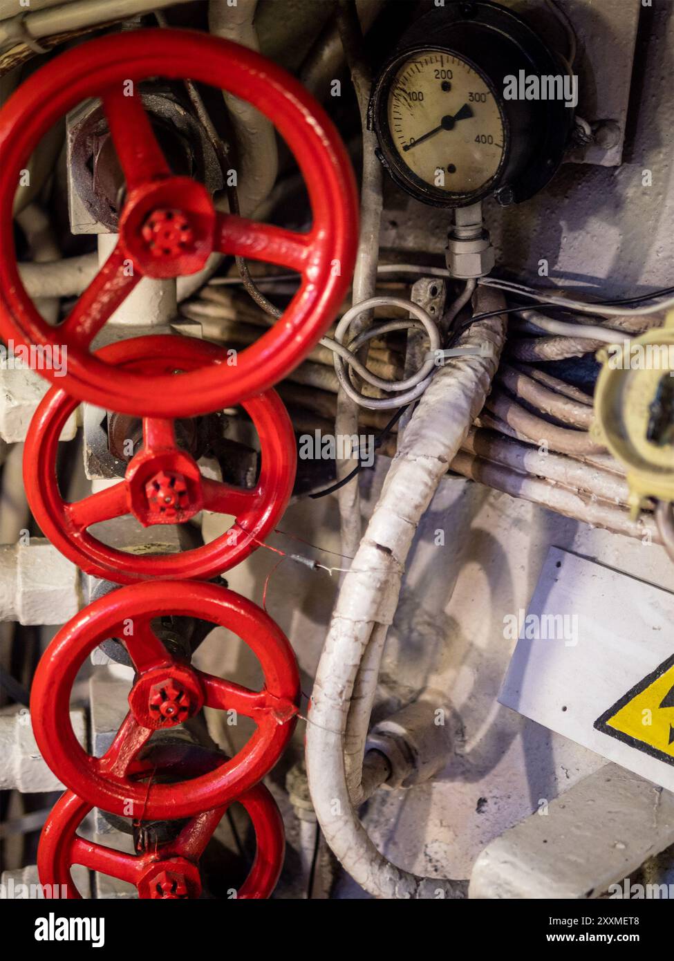 red valves in old submarine close up in Kaliiningrad city, Russia Stock ...