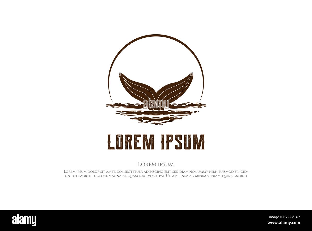 Rustic Hand Drawn Whale or Dolphin Tail Logo Design Vector Stock Vector ...
