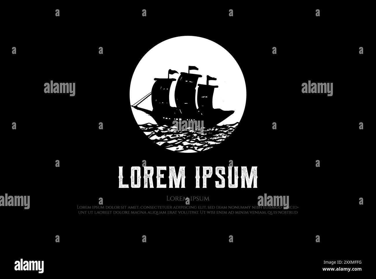 Retro Rustic Viking Pirate Ship Boat with Moon Logo Design Vector Stock ...