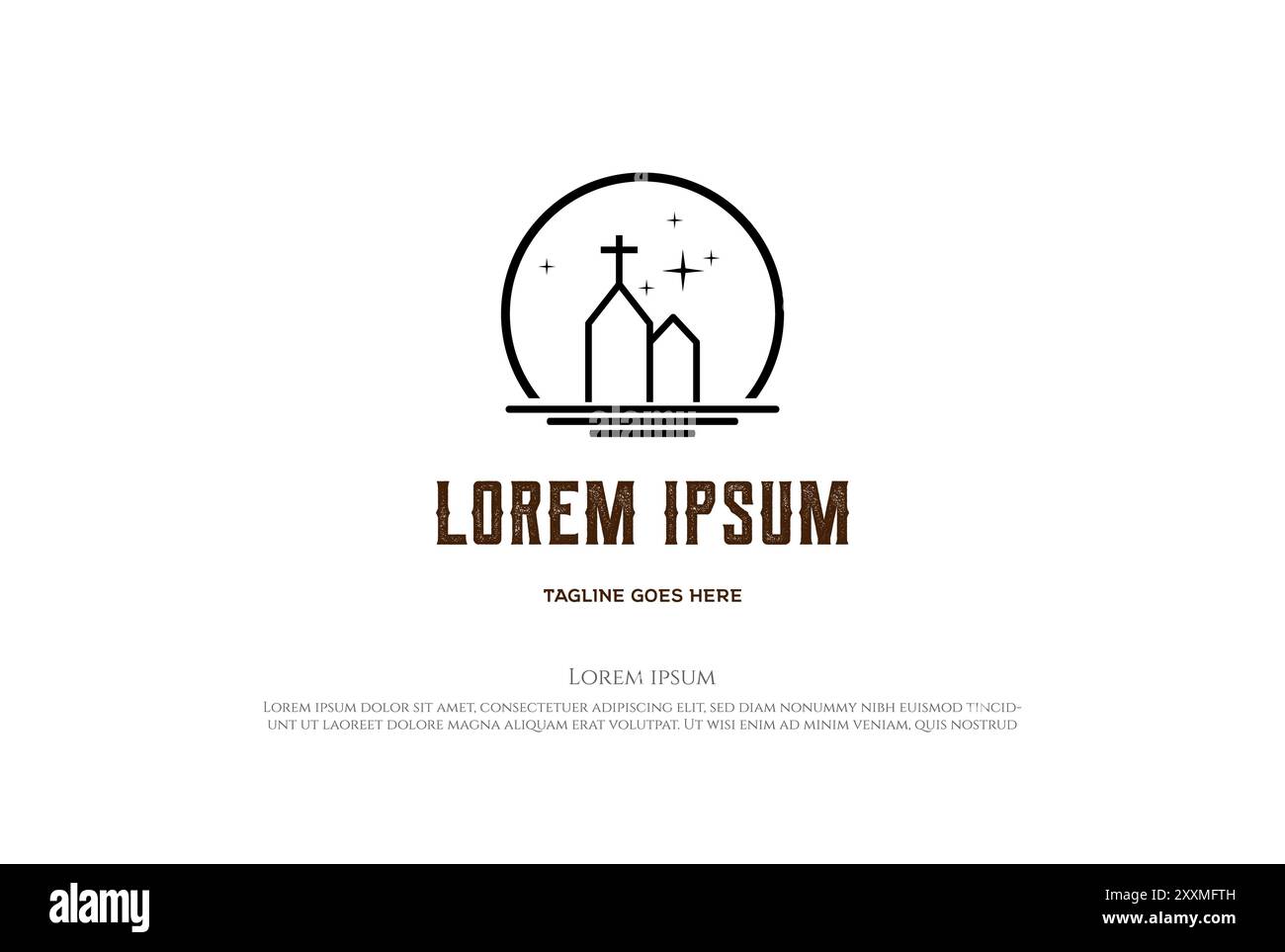 Sunrise Sunset or Moon Star Church with Lake River Creek Line Outline ...