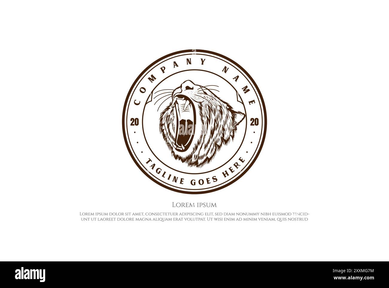 Old Classic Roaring Angry Tiger Head Badge Emblem Label Stamp Logo ...