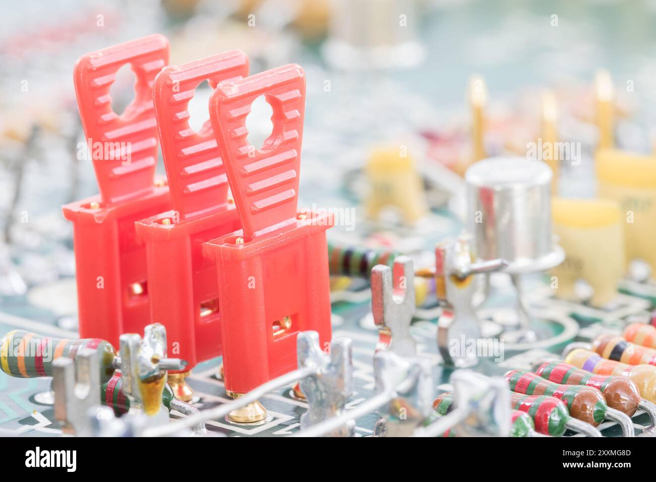 Closeup electronic hardware . Resistor and condensers assembly on the ...