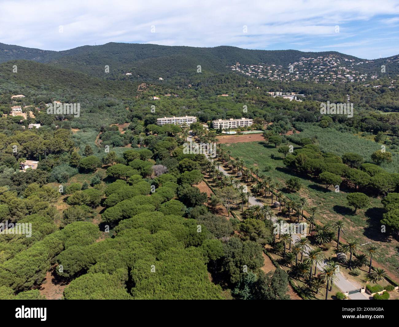 Aerial view on green heuverls with houses near Cavalaire-sur-Mer and La ...