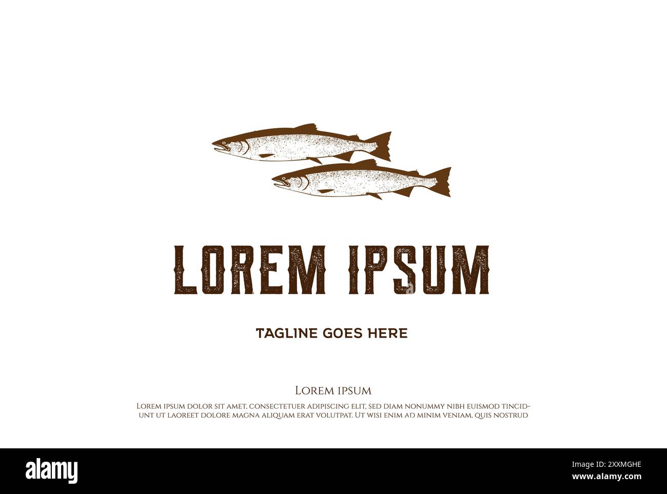 Rustic Vintage Hand Draw Fresh Salmon Fish Logo Design Vector Stock ...
