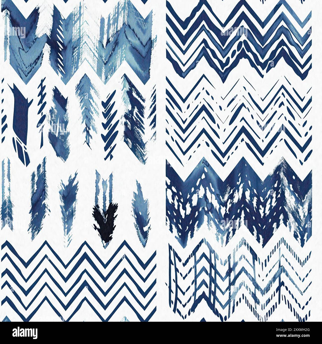 Summery ikat zig zag pattern in painterly brushstroke digital design ...