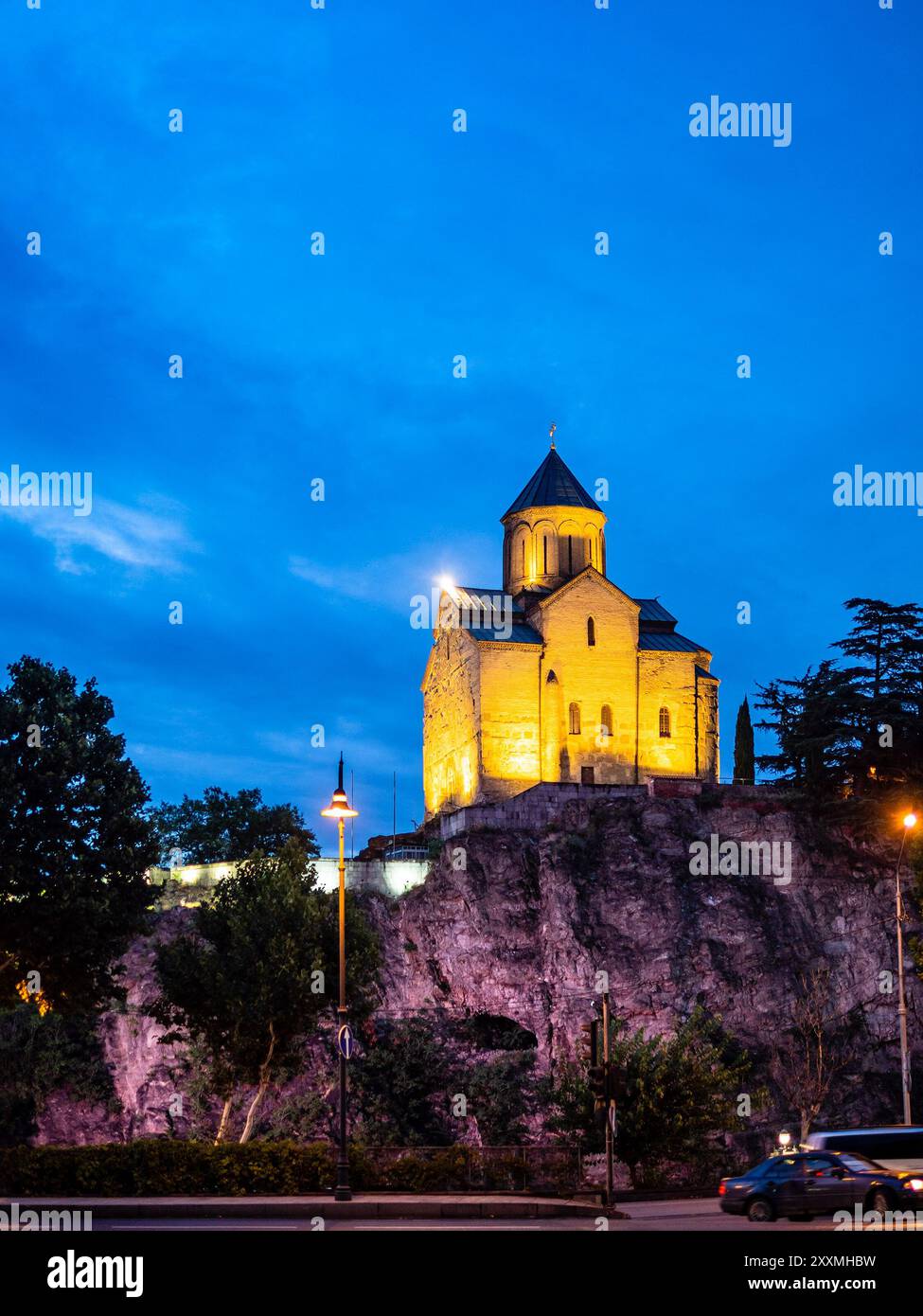 view of Metekhi church of the Nativity of the Mother of God on Metekhi ...