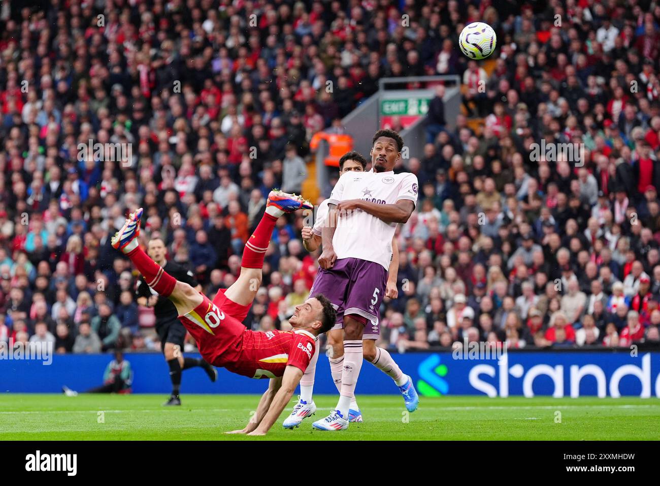 Liverpool's Diogo Jota attempts an acrobatic shot during the Premier ...