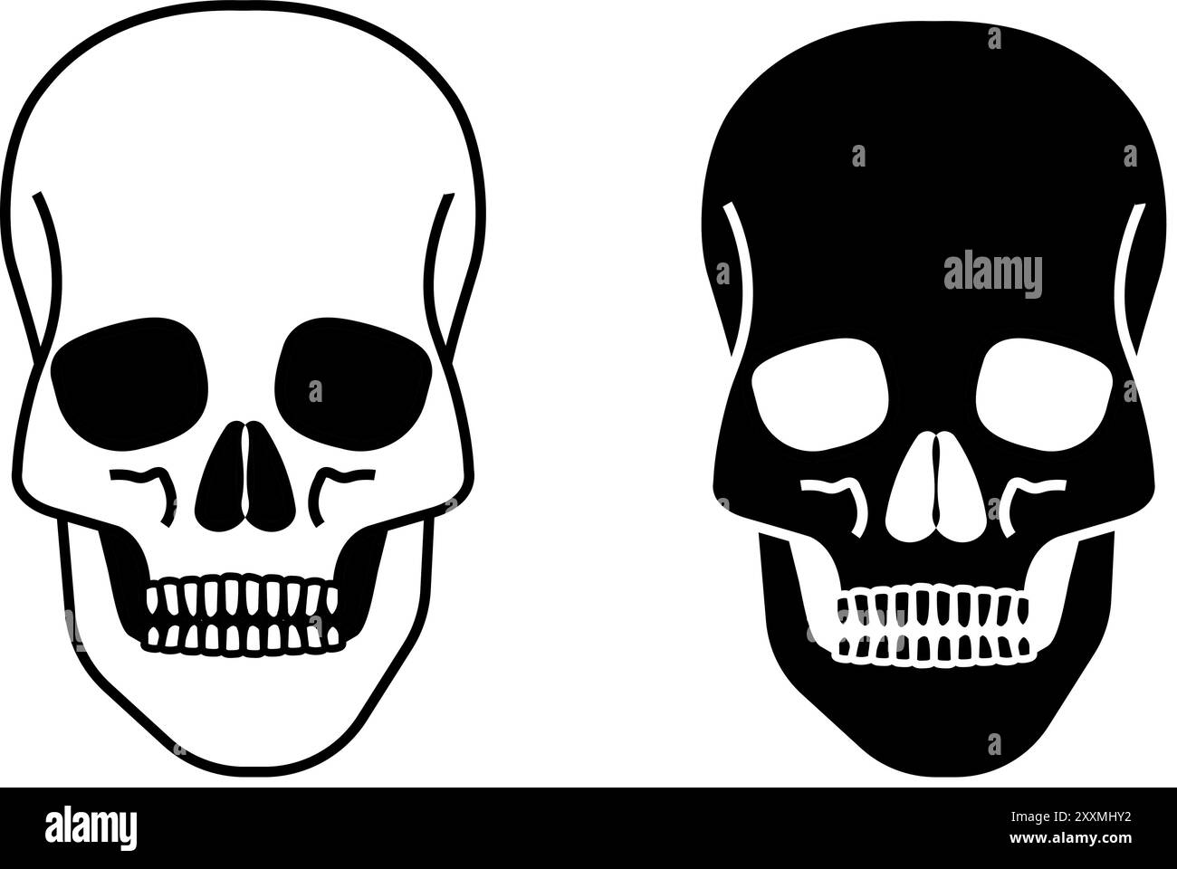 Black and white and white and black skulls isolated on a white ...