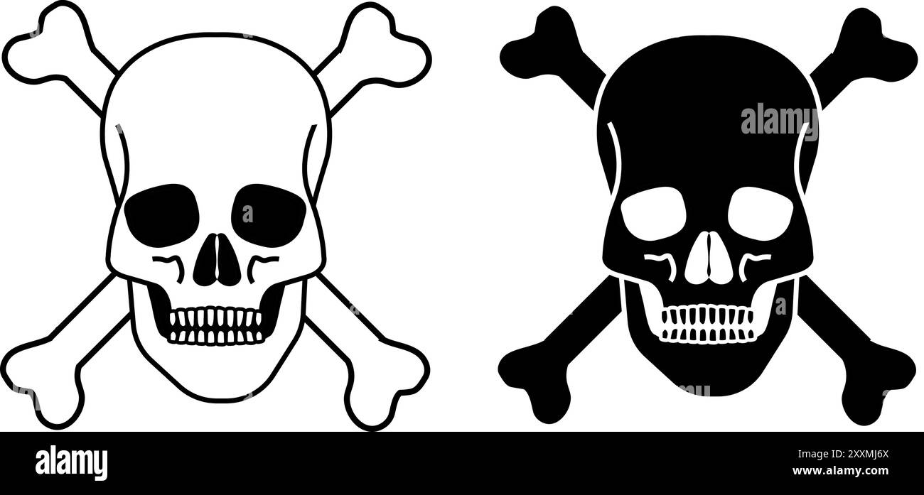 Skull and crossbones black and white isolated on a white background ...