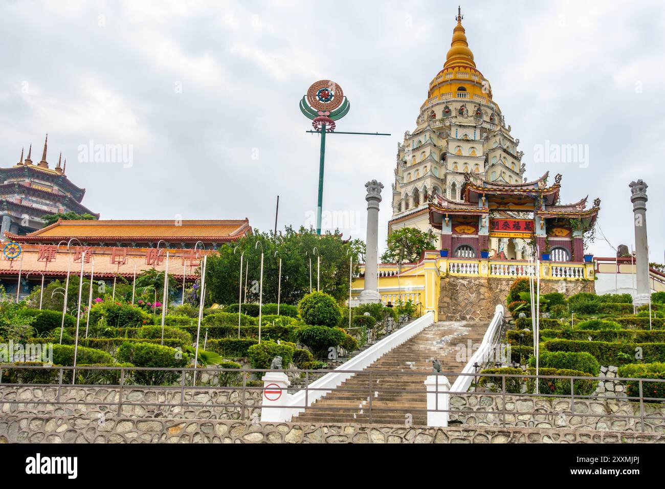 Steps leading up to The Ten Thousand Buddhas Pagoda at Kek Lok Si Buddhist Temple in Penang ...