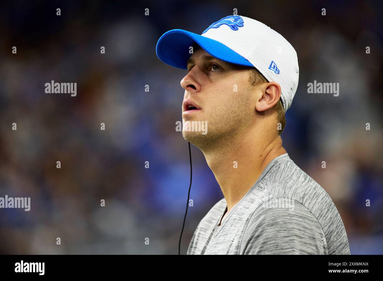 Detroit Lions quarterback Jared Goff (16) on the sideline against the ...