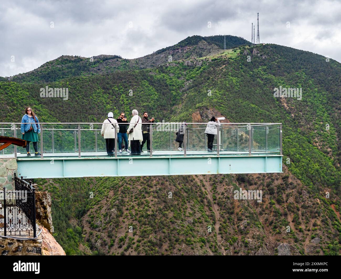 Torul, Turkey - May 5, 2024:tourists on viewpoint of Glass Observatory ...