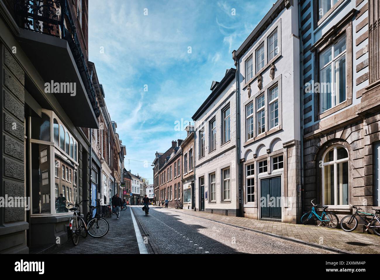 Maastricht, Netherlands - April 13, 2024: The pedestrian cobblestone ...