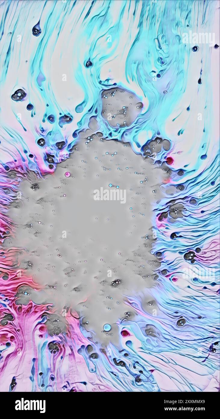 Abstract fluid artwork with pink blue splatter patterns splash frame ...