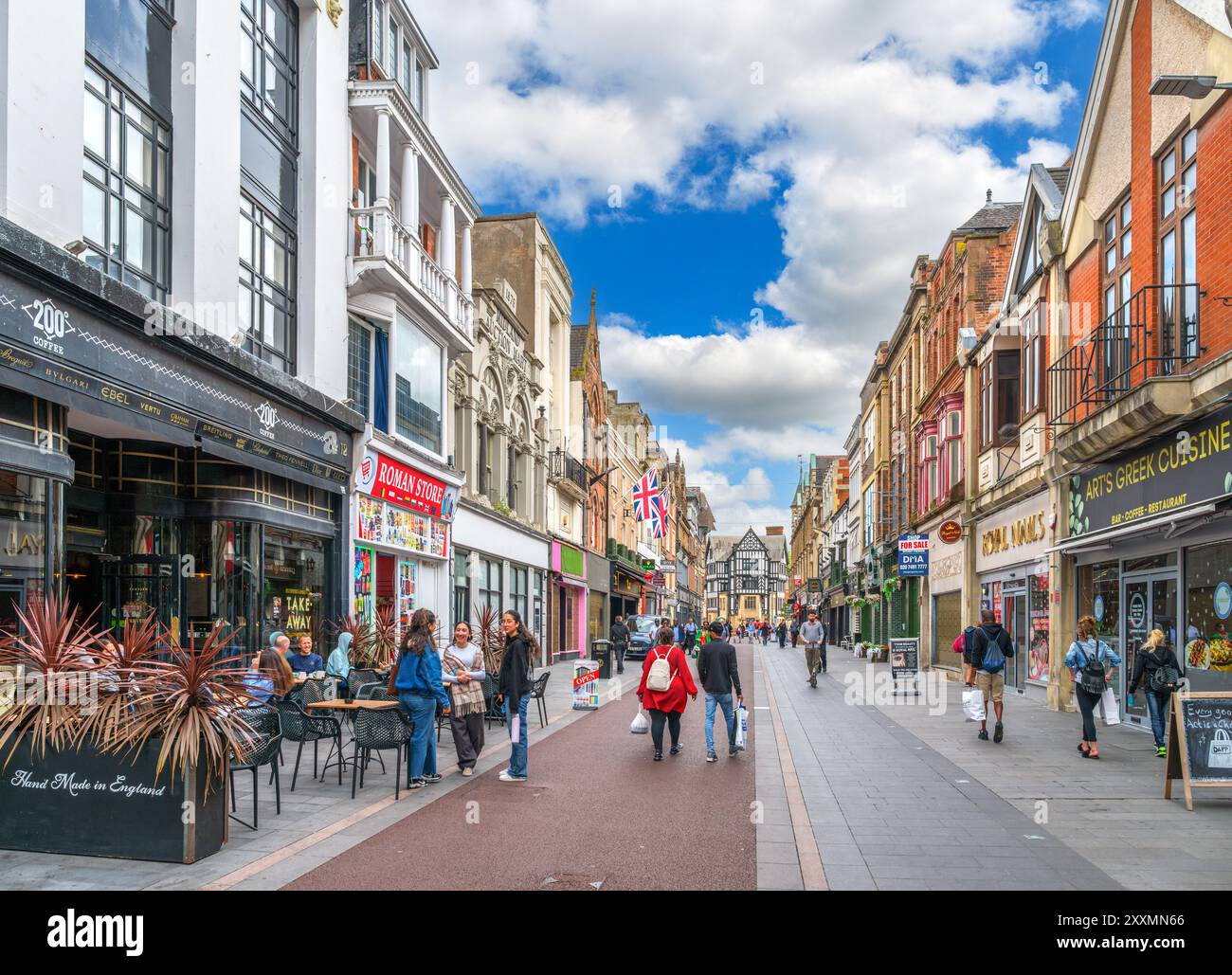 Shops on Market Street in the town centre, Leicester, Leicestershire ...