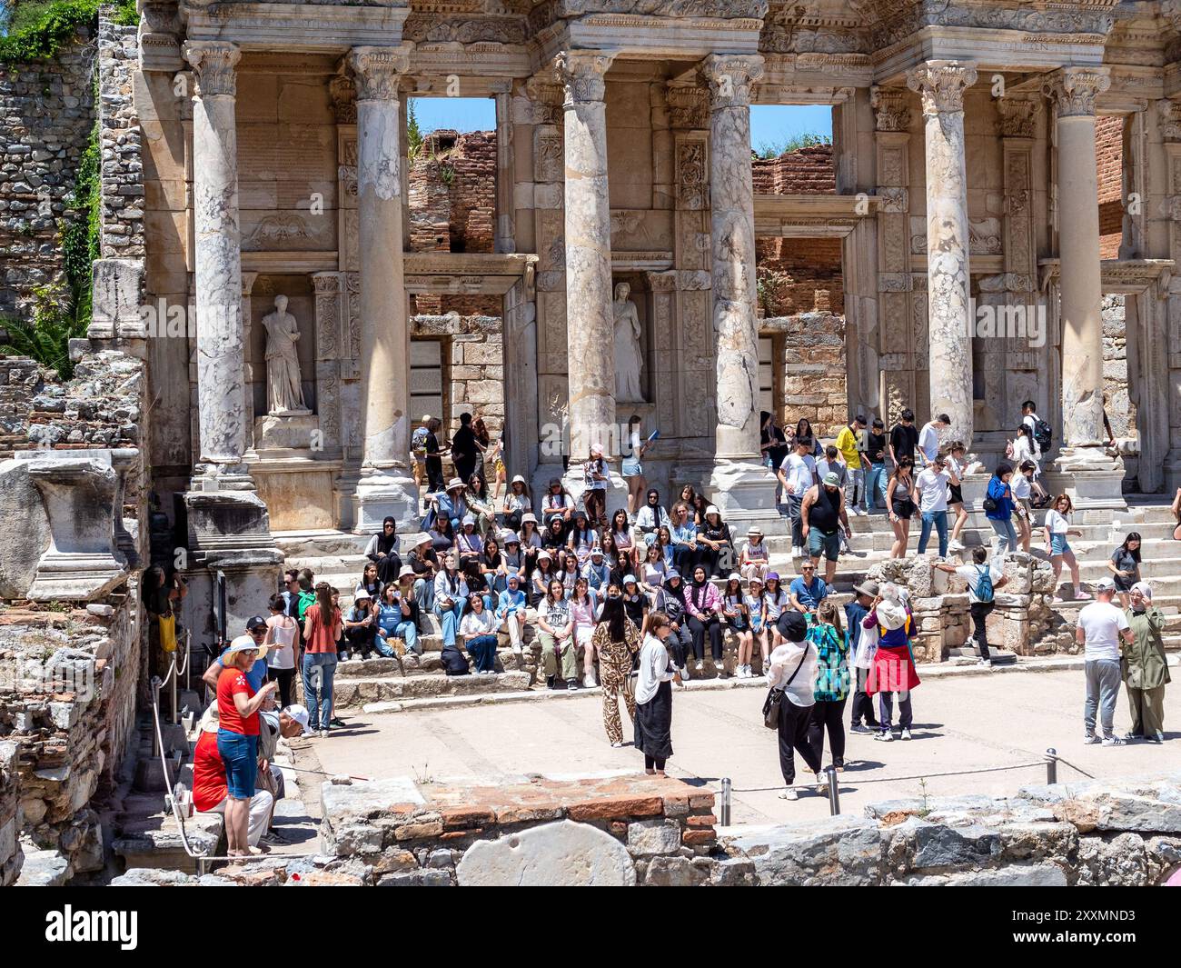 Selcuk, Turkey - May 12, 2024: many visitors near ancient Roman Library ...