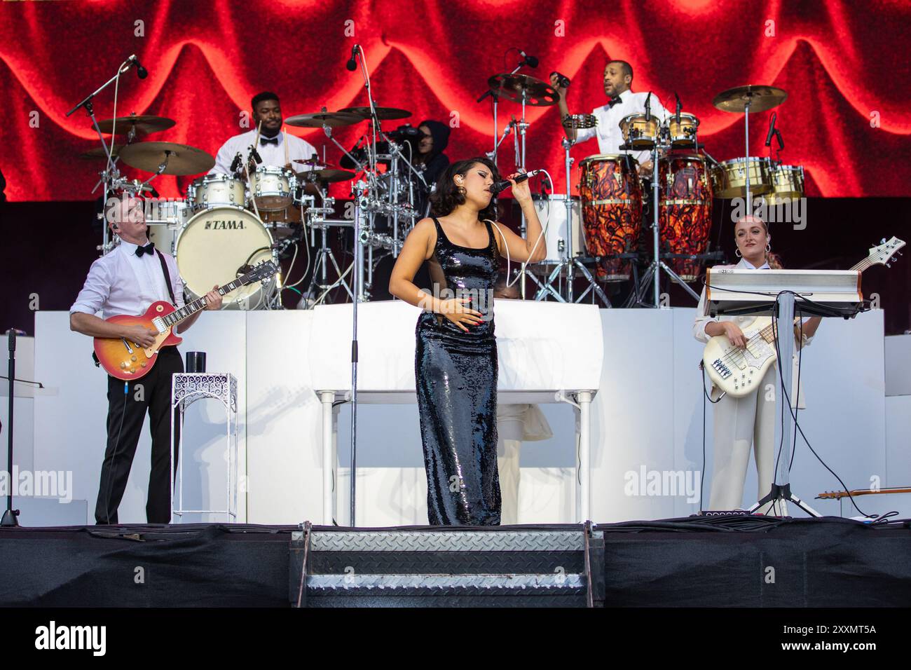 Leeds, England, 25th August, 2024. RAYE playing the Main Stage at Leeds ...
