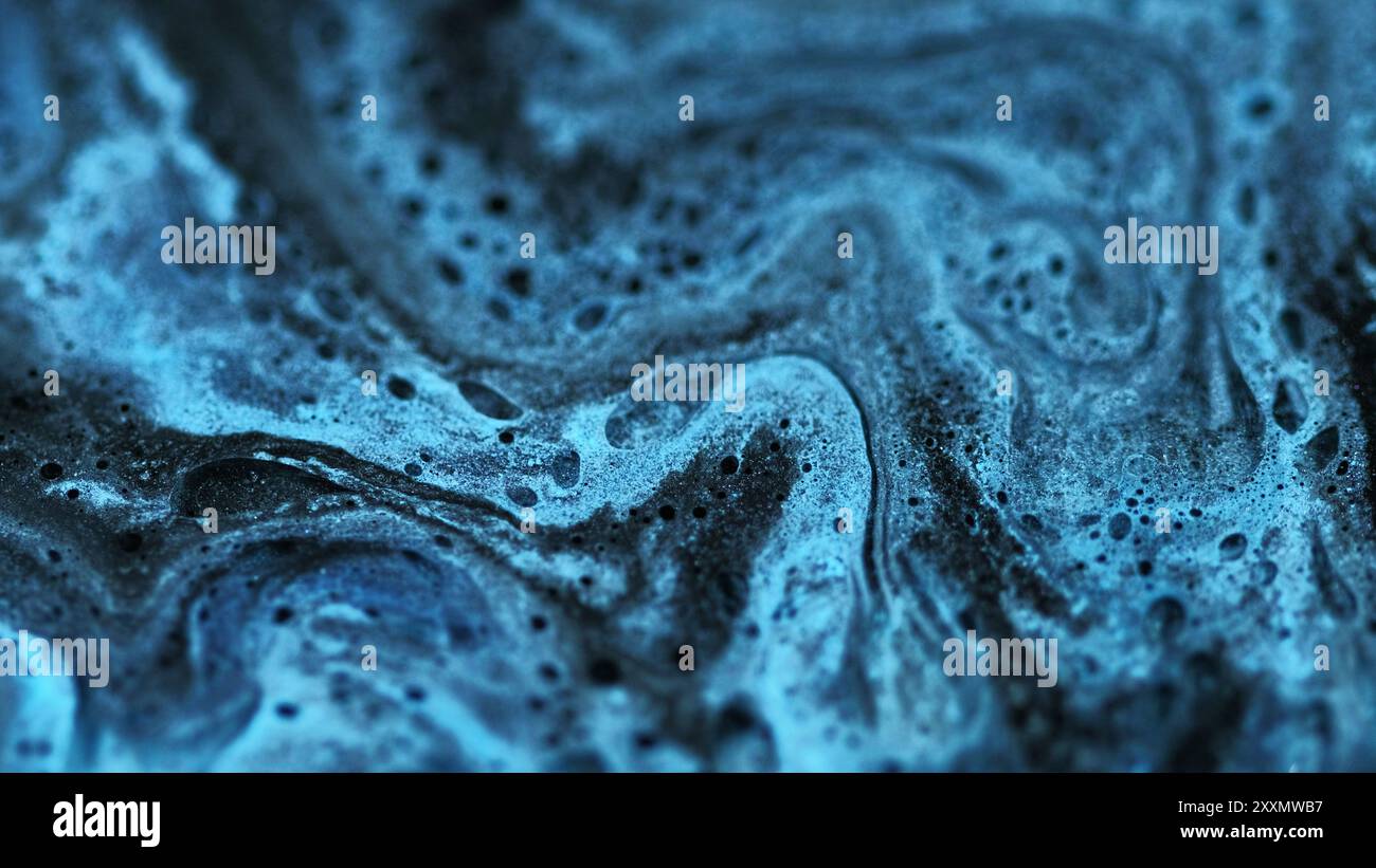 Gel glitter flow. Shimmering fluid spill. Defocused sparkling blue ...