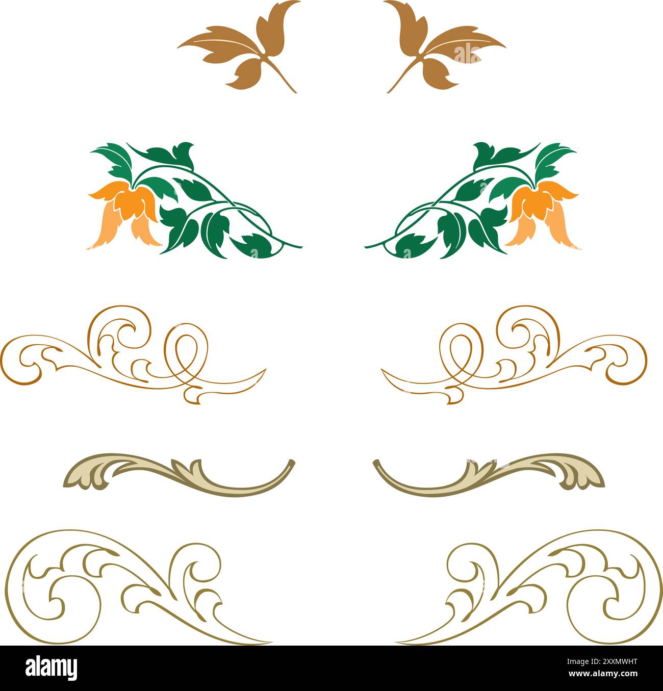 Vintage floral calligraphic floral vignette scroll corners ornamental ...