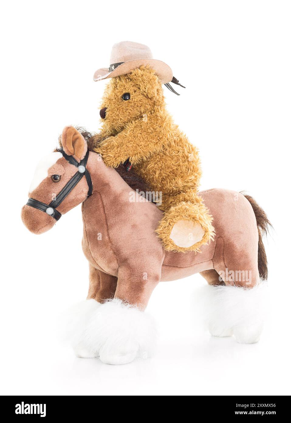 Cowboy Teddy bear riding a horses on white background Stock Photo - Alamy