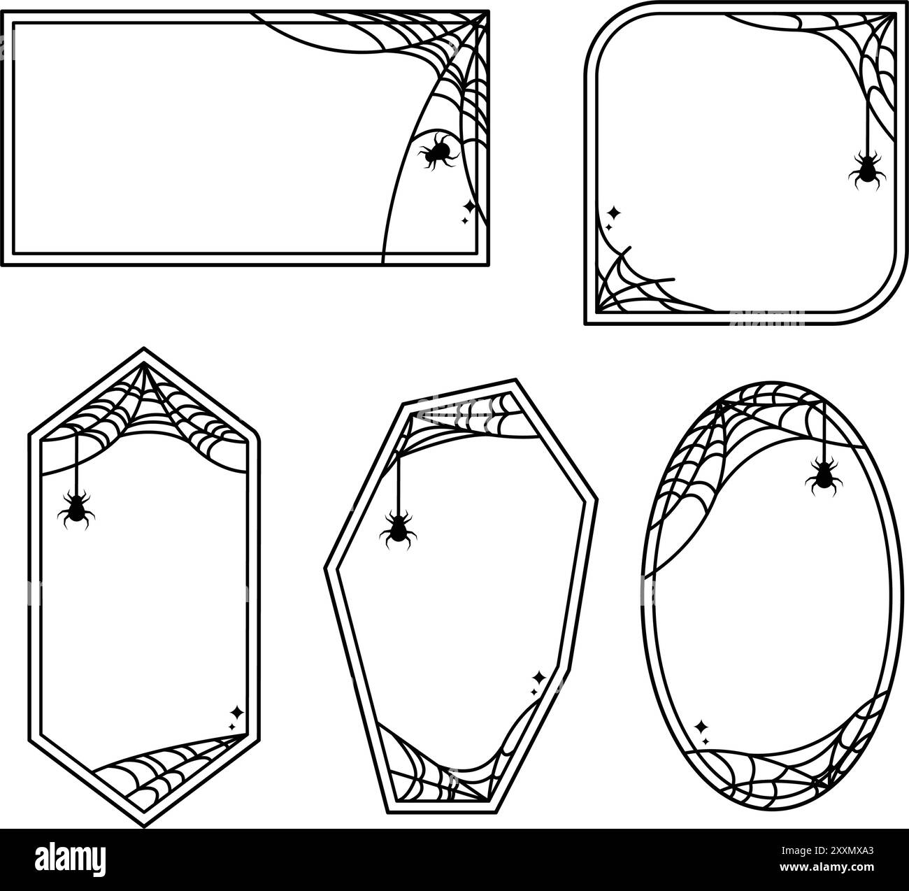 Collection of Spooky Halloween Frames decorated with spider web. Thin ...