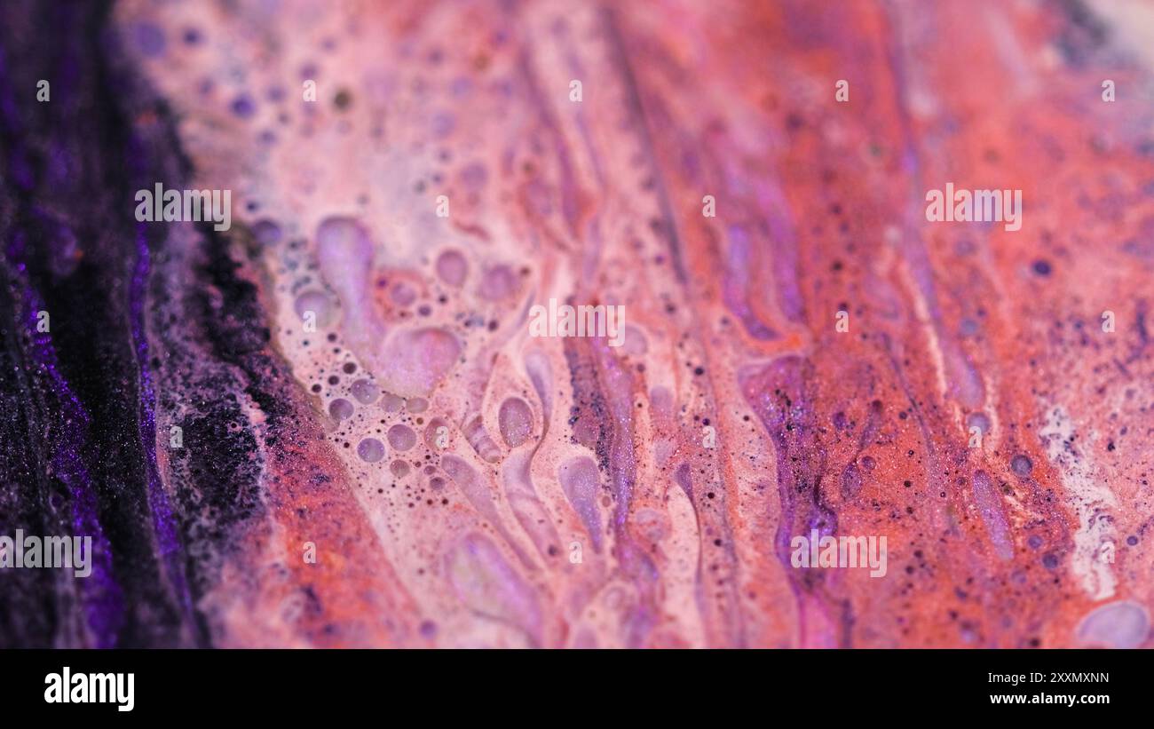 Paint drip. Shimmer ink. Bubbles texture. Defocused purple pink black ...