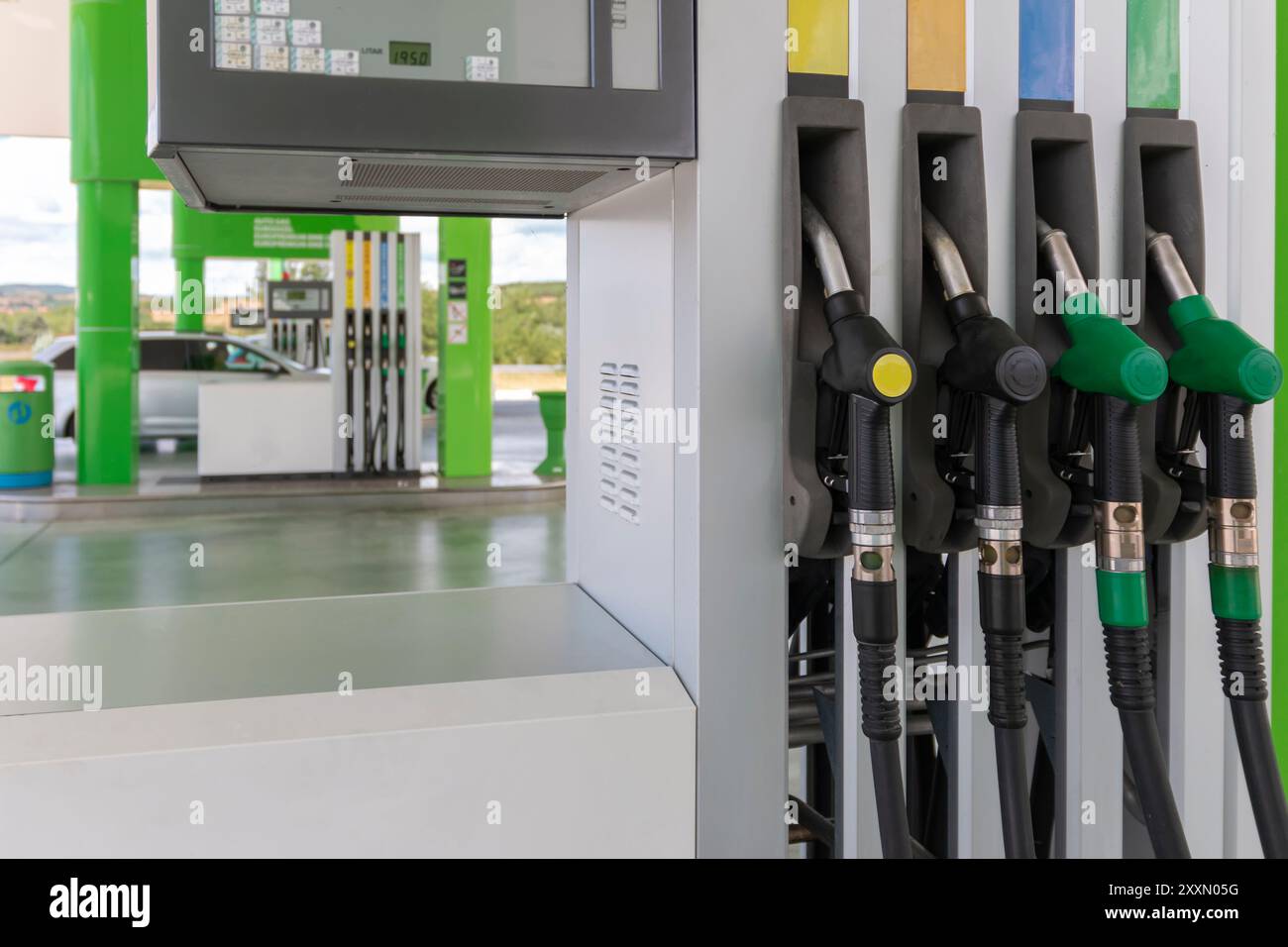 Modern green gas station outdoor Stock Photo - Alamy