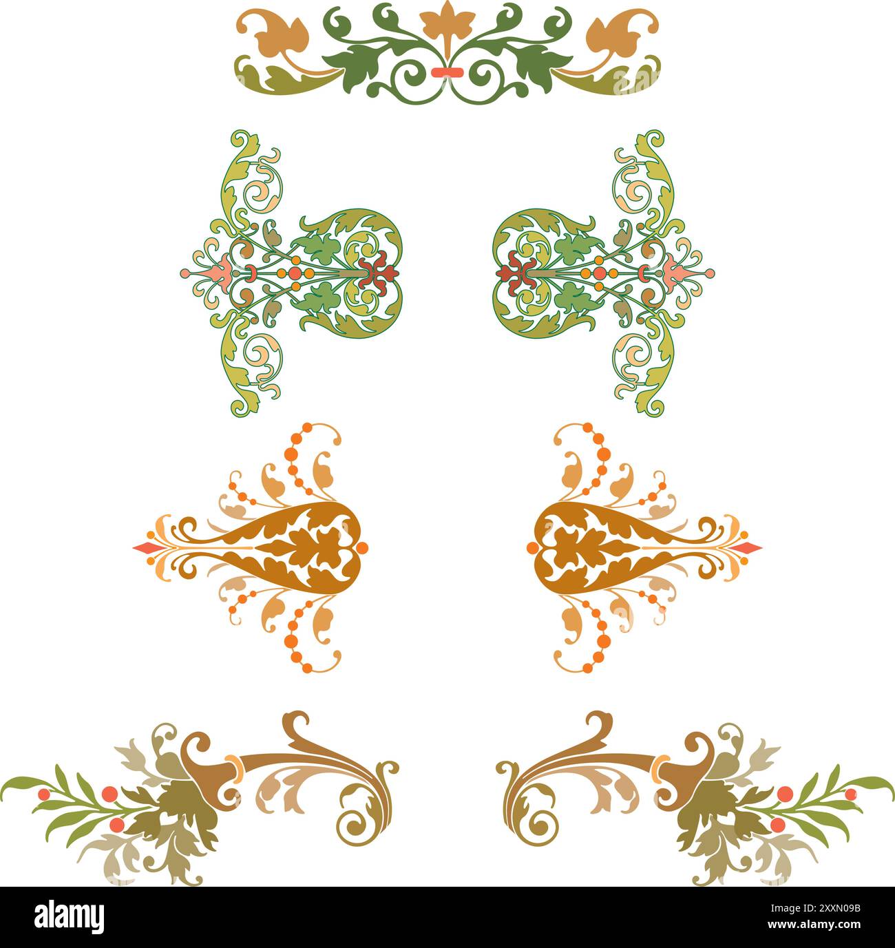 Vintage floral calligraphic floral vignette scroll corners ornamental ...