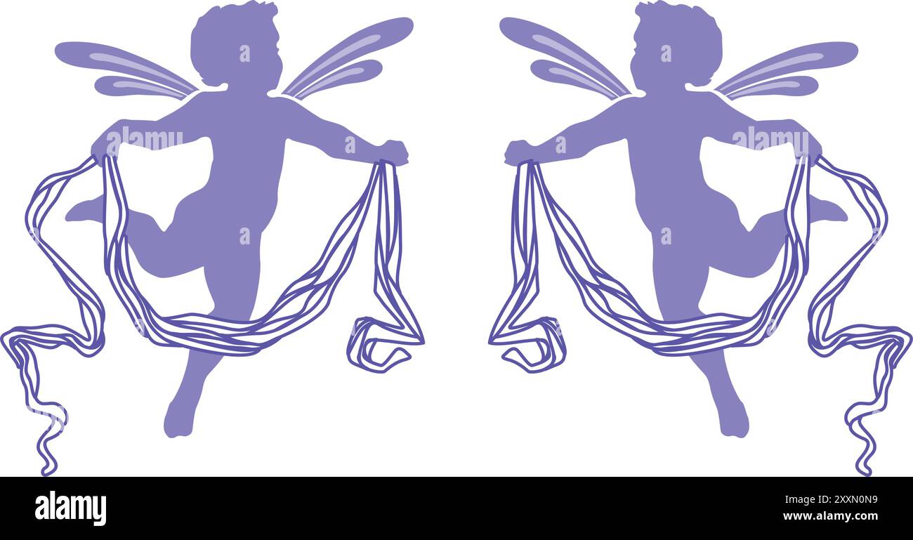 Cupid with bow and arrow, outline drawing of black color isolated on ...
